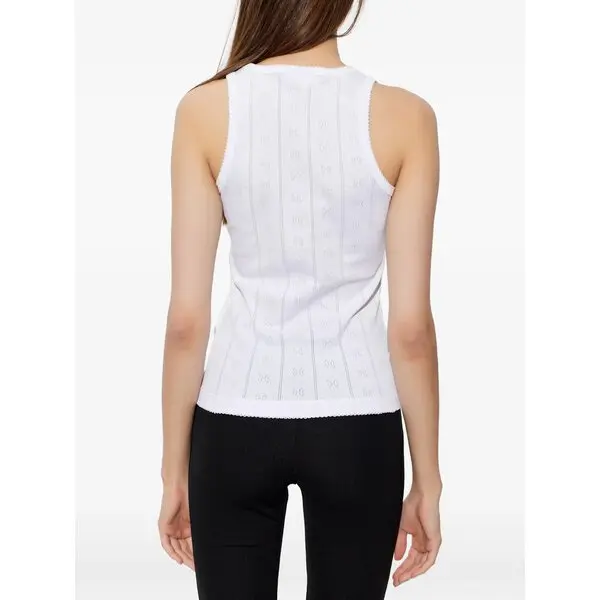 GANNI Pointelle Knit Butterfly Motif Tank Top - White