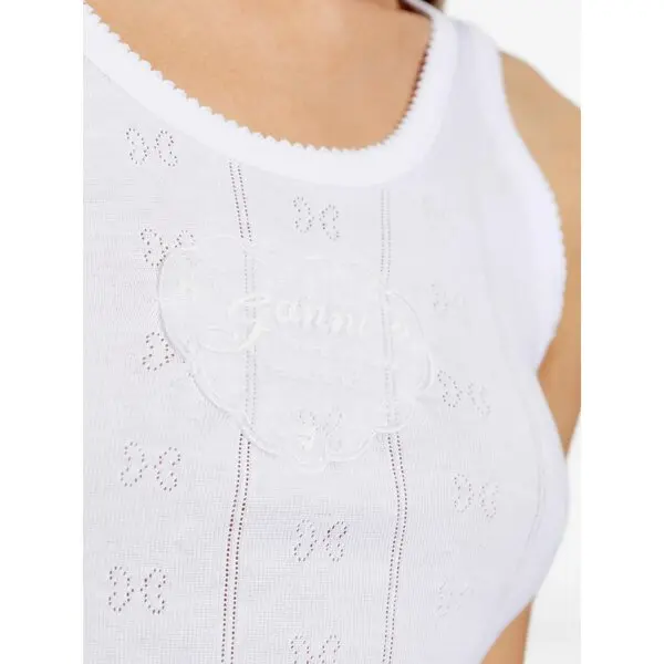 GANNI Pointelle Knit Butterfly Motif Tank Top - White