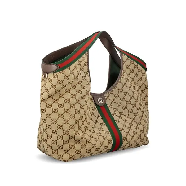 Gucci Beige Gg Supreme Canvas Tote Bag With Green And Red Web Detail - Cream