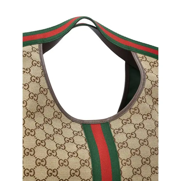 Gucci Beige Gg Supreme Canvas Tote Bag With Green And Red Web Detail - Cream