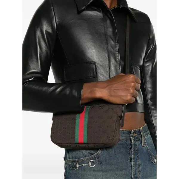 Gucci Gg Supreme Monogram Shoulder Bag With Web Stripe Detail
