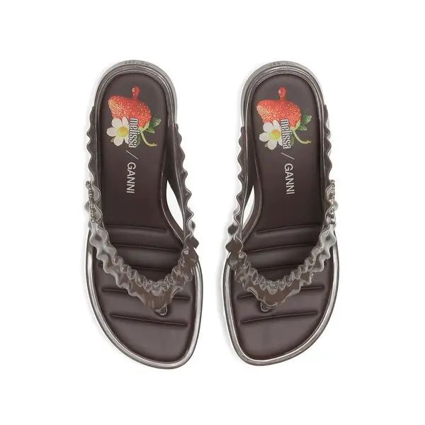 GANNI Slip-on Ruffled Slides With Strawberry Print
