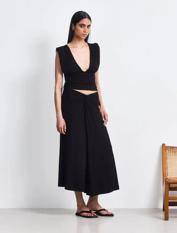 NINETY PERCENT Sadie Twist Midi Skirt In Micromodal - Black