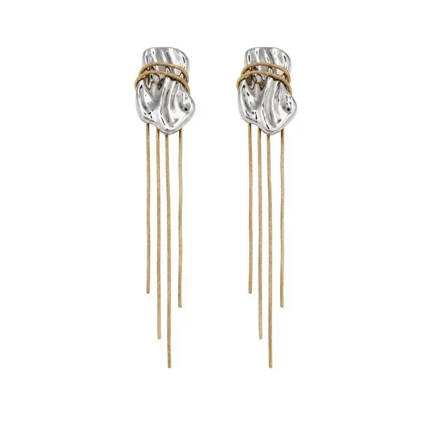 UCHI & SOTO Gold / Silver Nami Mixed Metals Chain Tassel Earrings - Gold/silver