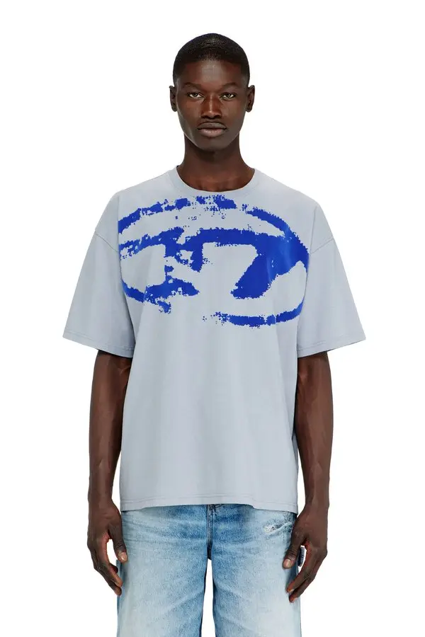 DIESEL® T-shirt With Distressed Flocked Logo - Blue