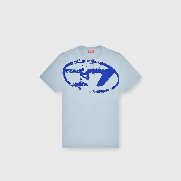 DIESEL® T-shirt With Distressed Flocked Logo - Blue