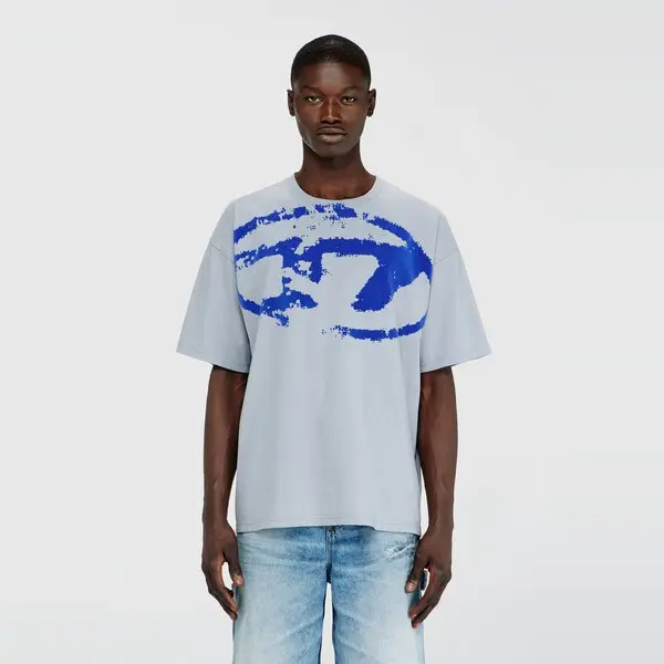 DIESEL® T-shirt With Distressed Flocked Logo - Blue