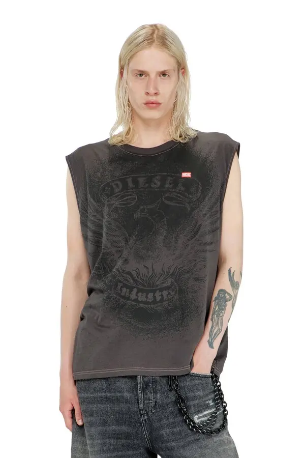 DIESEL® Sleeveless Top In Cotton With Tonal Graphic - Grey