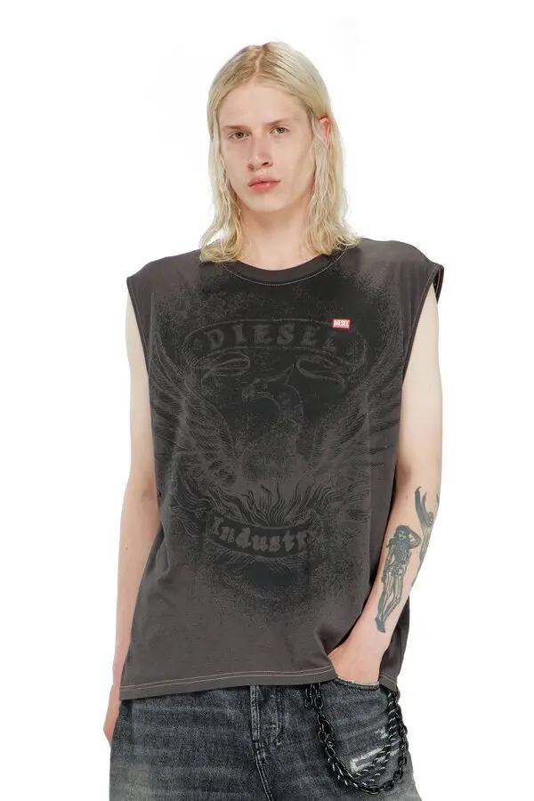 DIESEL® Sleeveless Top In Cotton With Tonal Graphic - Grey