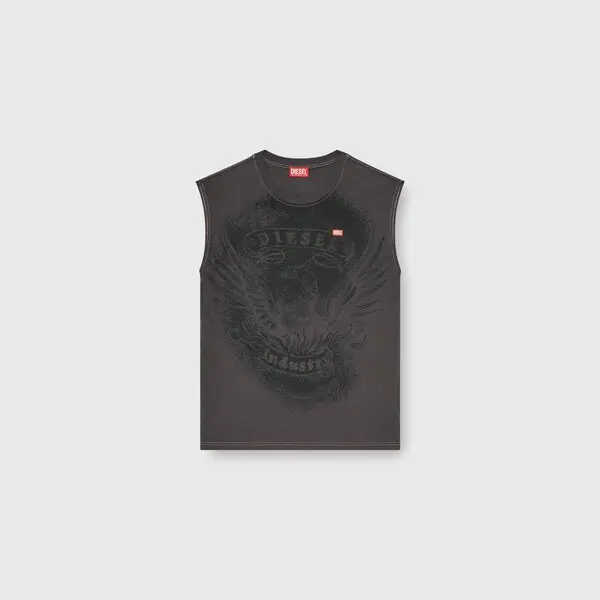DIESEL® Sleeveless Top In Cotton With Tonal Graphic - Grey
