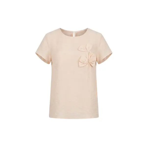 GEORGETTE Neutrals Powder Peach Bow Detail Top