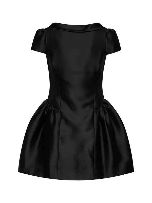 SELF-PORTRAIT Black Taffeta Collared Minidress - Multicolor