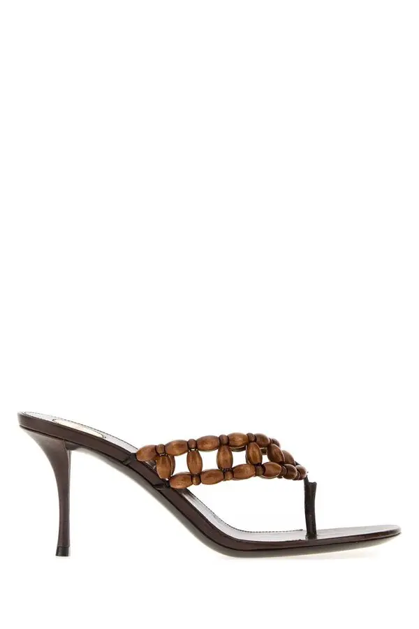 Saint Laurent Wood Zina Thong Mules - Brown
