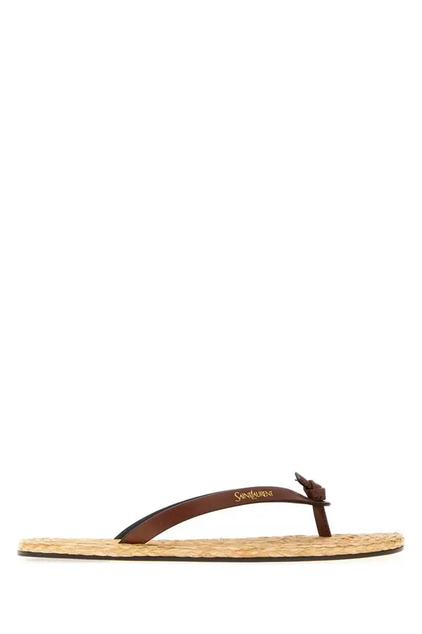 Saint Laurent Leather Jota Thong Slippers - Brown