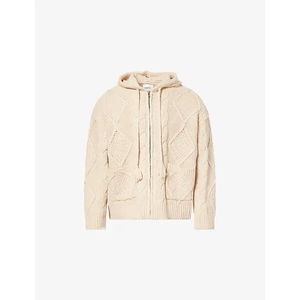 FOUND Zip-up Cable-knit Cotton-blend Hoody - Cream