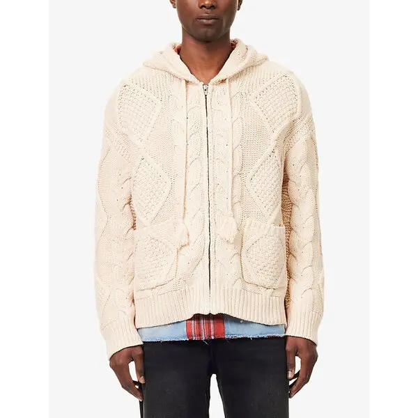 FOUND Zip-up Cable-knit Cotton-blend Hoody
