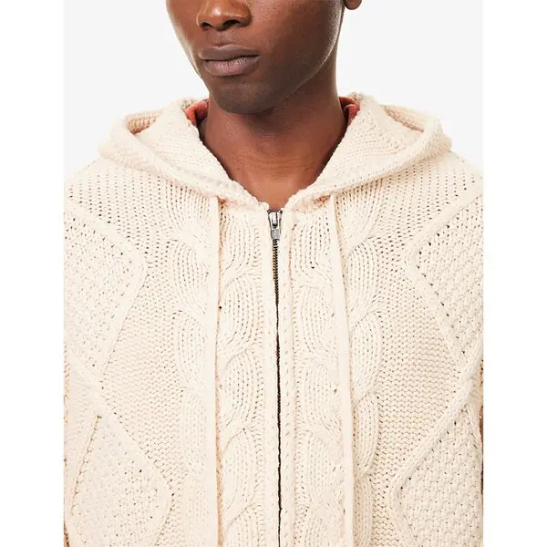 FOUND Zip-up Cable-knit Cotton-blend Hoody