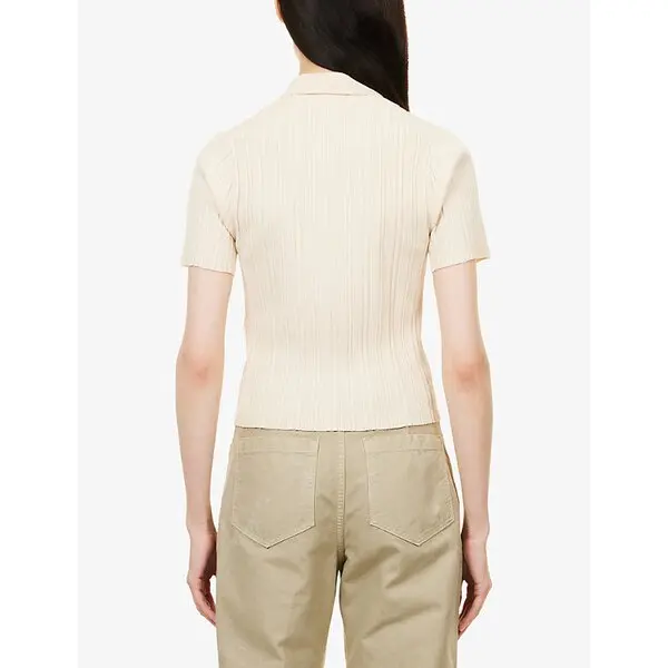 Victoria Beckham Ribbed Knit Short Sleeve Polo Top