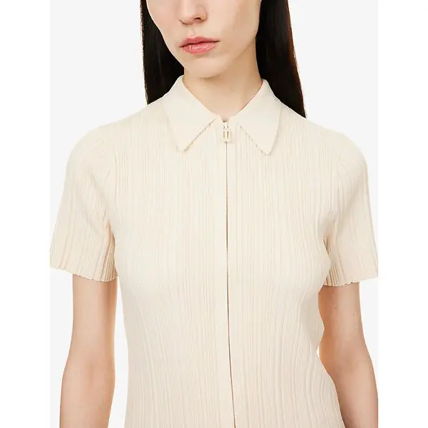 Victoria Beckham Ribbed Knit Short Sleeve Polo Top