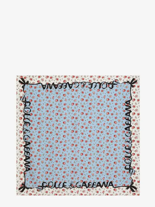Dolce & Gabbana Silk Foulard With Roselline Print - Blue