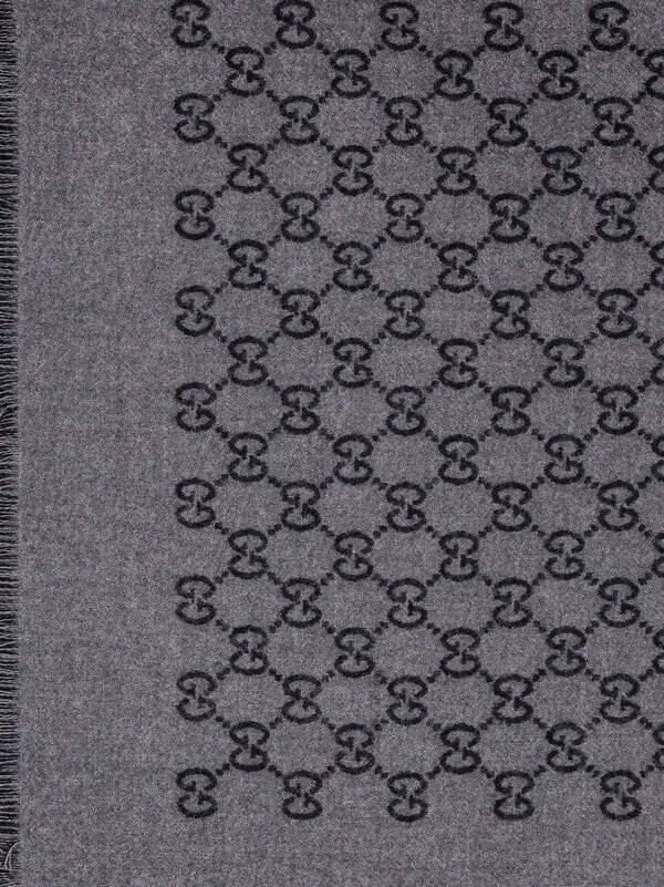 Gucci Double Wool Jacquard Scarf With Gg Motif