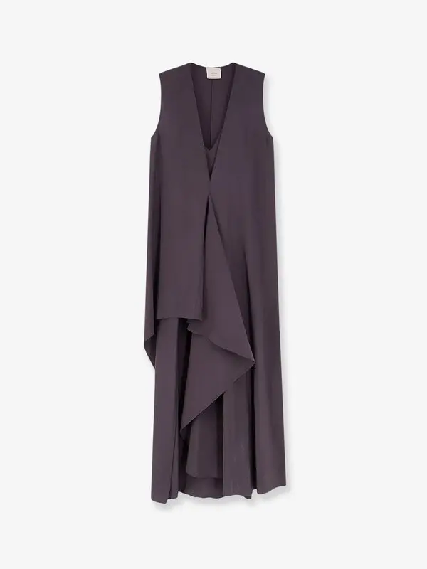 ALYSI Sleeveless V-neck Asymmetrical Maxi Dress - Grey