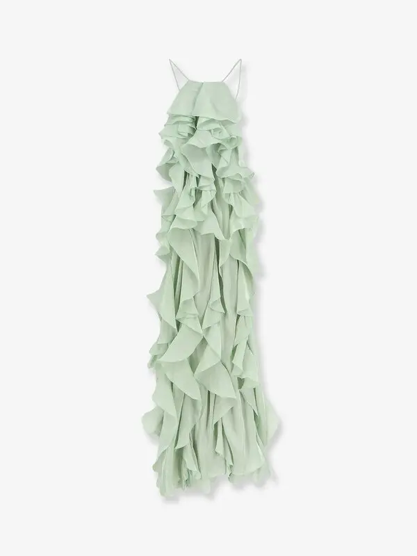 ACTUALEE Sleeveless Ruffled Maxi Dress - Green