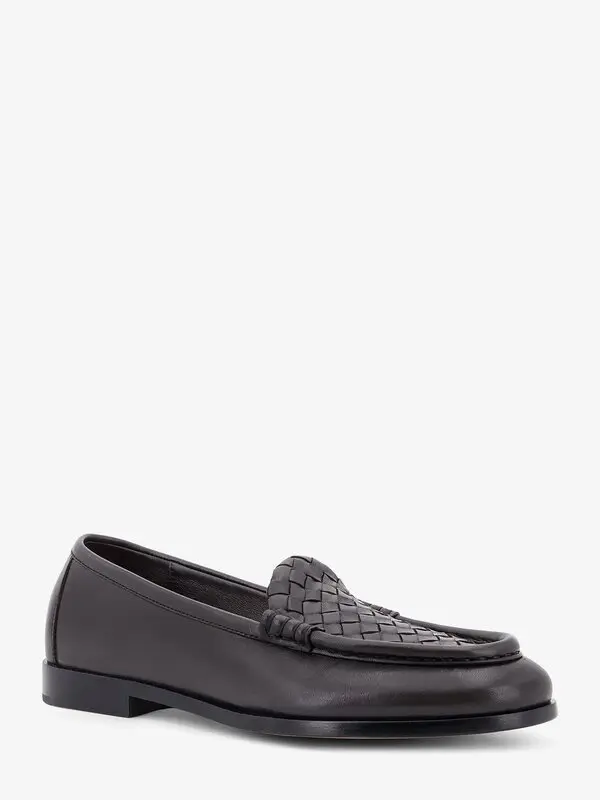 Bottega Veneta Silenzio Leather Loafers With Intrecciato Motif - Brown
