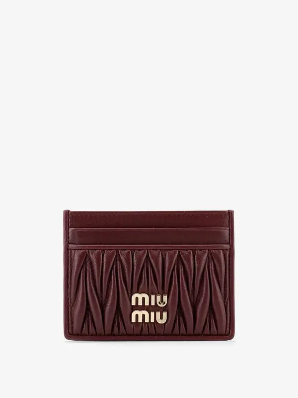 Miu Miu Matelassé Leather Card Holder With Metal Lettering Logo