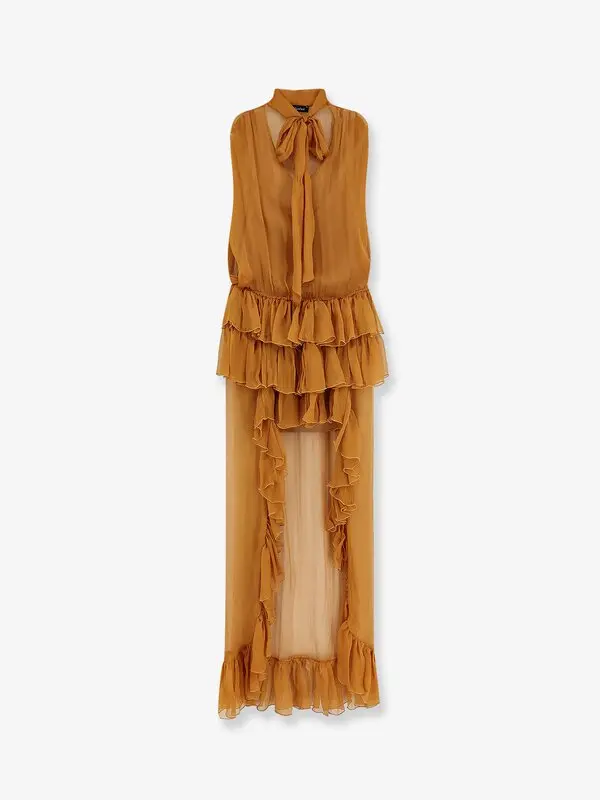 ACTUALEE Sleeveless Asymmetrical Ruffled Dress - Yellow