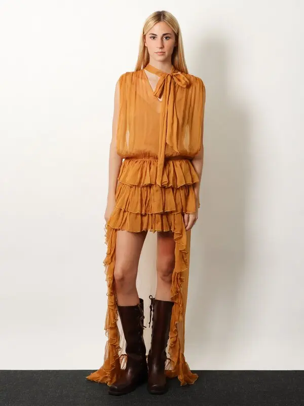 ACTUALEE Sleeveless Asymmetrical Ruffled Dress