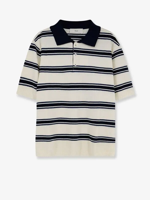 DUNST Striped Cotton Polo Shirt - Beige