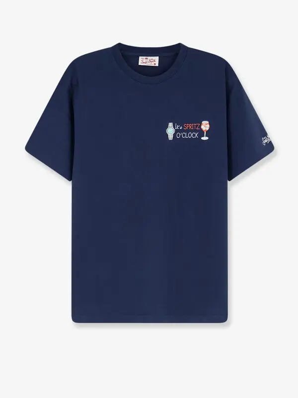 MC2 SAINT BARTH Portofino Cotton Tshirt With Embroidered Logo On The Front - Blue