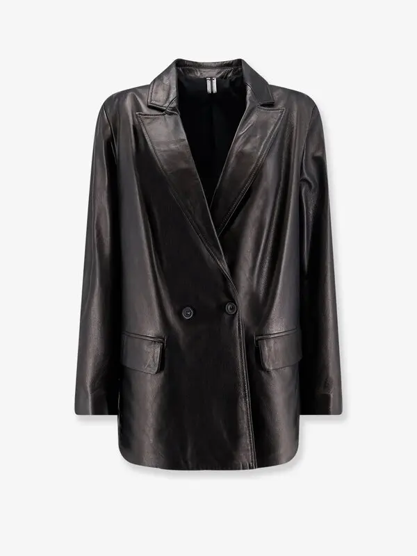 DFOUR Leather Double-breasted Blazer - Black