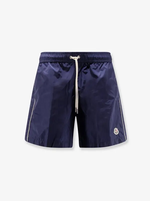 Moncler Nylon Swim Shorts With Side Logo Patch - Blue