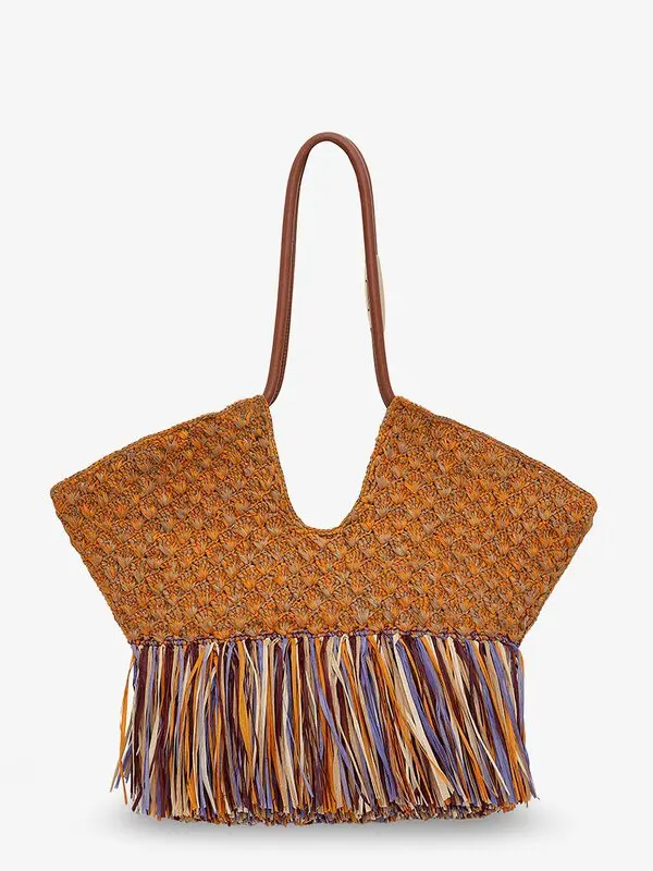 Zimmermann Golden Time Raffia Shoulder Bag With Fringe