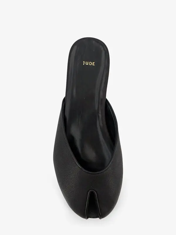 JUDE Date Flat Leather Mules - Black