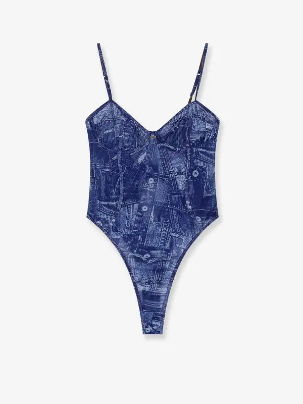DIESEL® Bridget Nylon Bodysuit With Denim Print - Blue