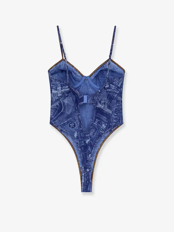 DIESEL® Bridget Nylon Bodysuit With Denim Print
