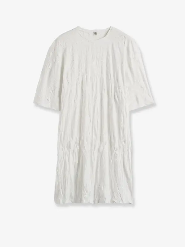 TOTEME Relaxed Fit Short Cotton Blend Dress - White