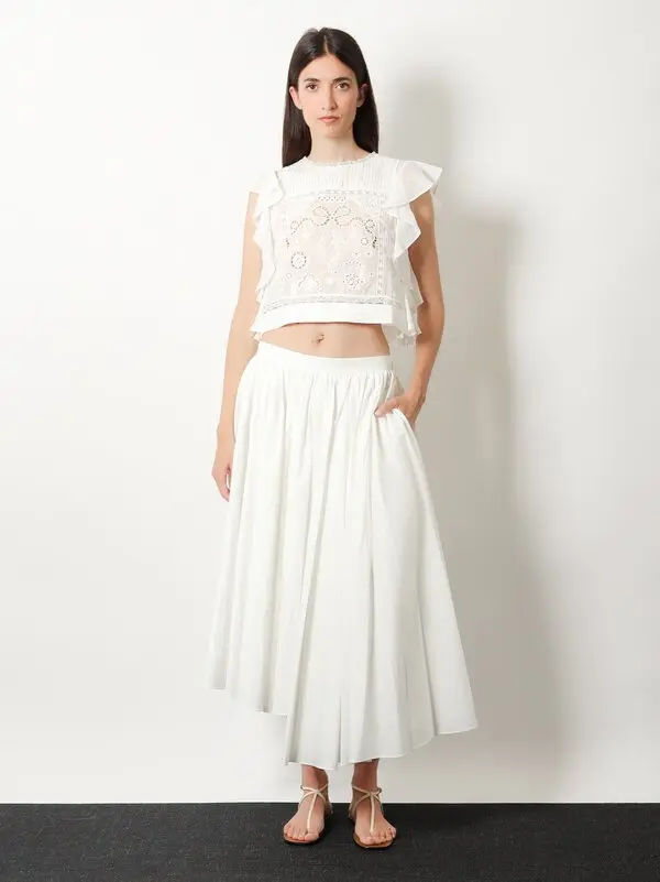 SELF-PORTRAIT Asymmetrical Gathered Cotton Skirt