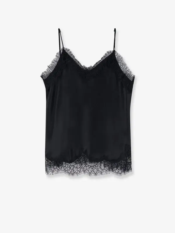 TONYWACK Satin Camisole With Lace Trim - Black