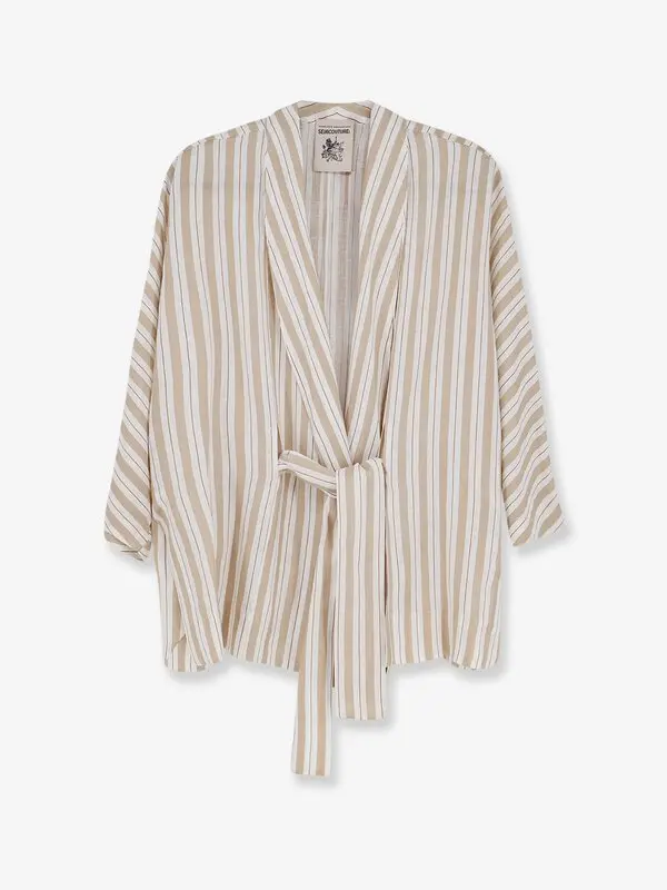 SEMICOUTURE Kimono Striped Linen Shirt