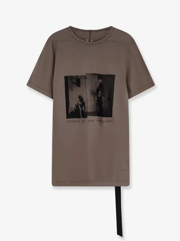 Rick Owens Cotton Tshirt With Level Print On The Front - Grey