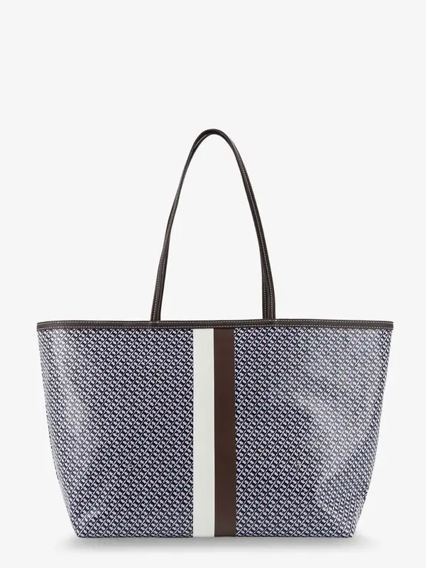 Tory Burch Racer Tote Shoulder Bag In Coated Canvas With Allover Logo - Blue