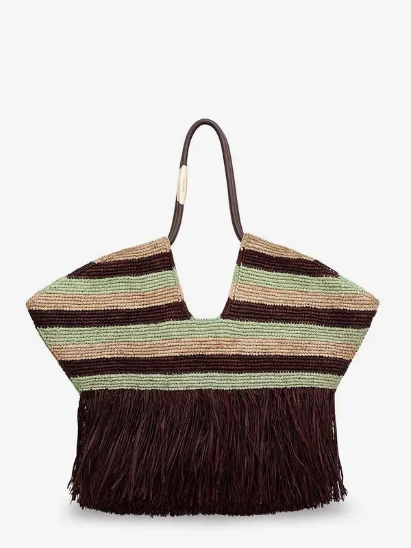 Zimmermann Golden Time Rafia Shoulder Bag With Fringe - Brown
