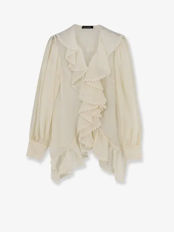 ACTUALEE Shirt With Ruffles And Embroidered Trim - Beige