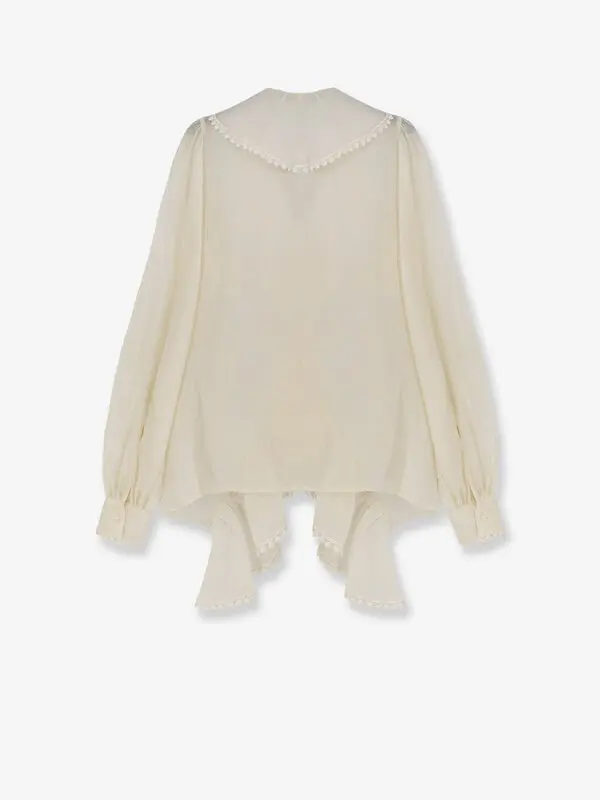ACTUALEE Shirt With Ruffles And Embroidered Trim - Beige