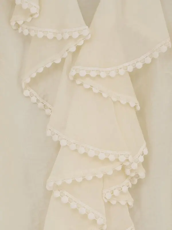 ACTUALEE Shirt With Ruffles And Embroidered Trim - Beige
