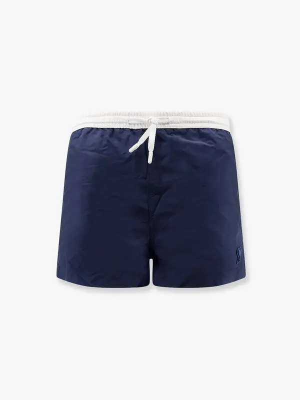 AMI Paris Nylon Swim Shorts With Tone-on-tone Logo - Blue